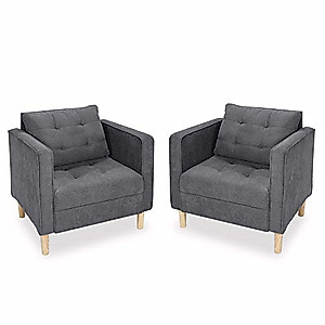 STHOUYN Mid Century Modern Upholstered Fabric Accent Chair with Arms Set of 2 Armchair Comfy Reading Chair for Living Room Studio Office Couch, Single Sofa Set Bedroom Grey