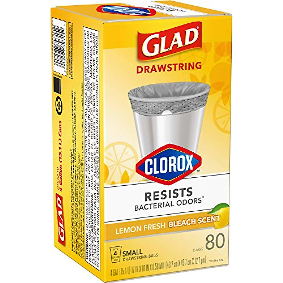 GLAD Small Kitchen Trash Bags, - 4 Gallon Trash Bag for Kitchen, Lemon Fresh Bleach Scent, Odor Eliminator, Leak Protection, 80 Count