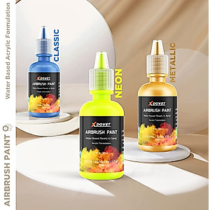 XDOVET Airbrush Paint, 18 Colors Airbrush Paint Set (30 ml/1 oz), Ready to Spray, Opaque & Neon Colors, Water-Based, Premium Acrylic Airbrush Paint Kit for Beginners, Hobbyist and Artists