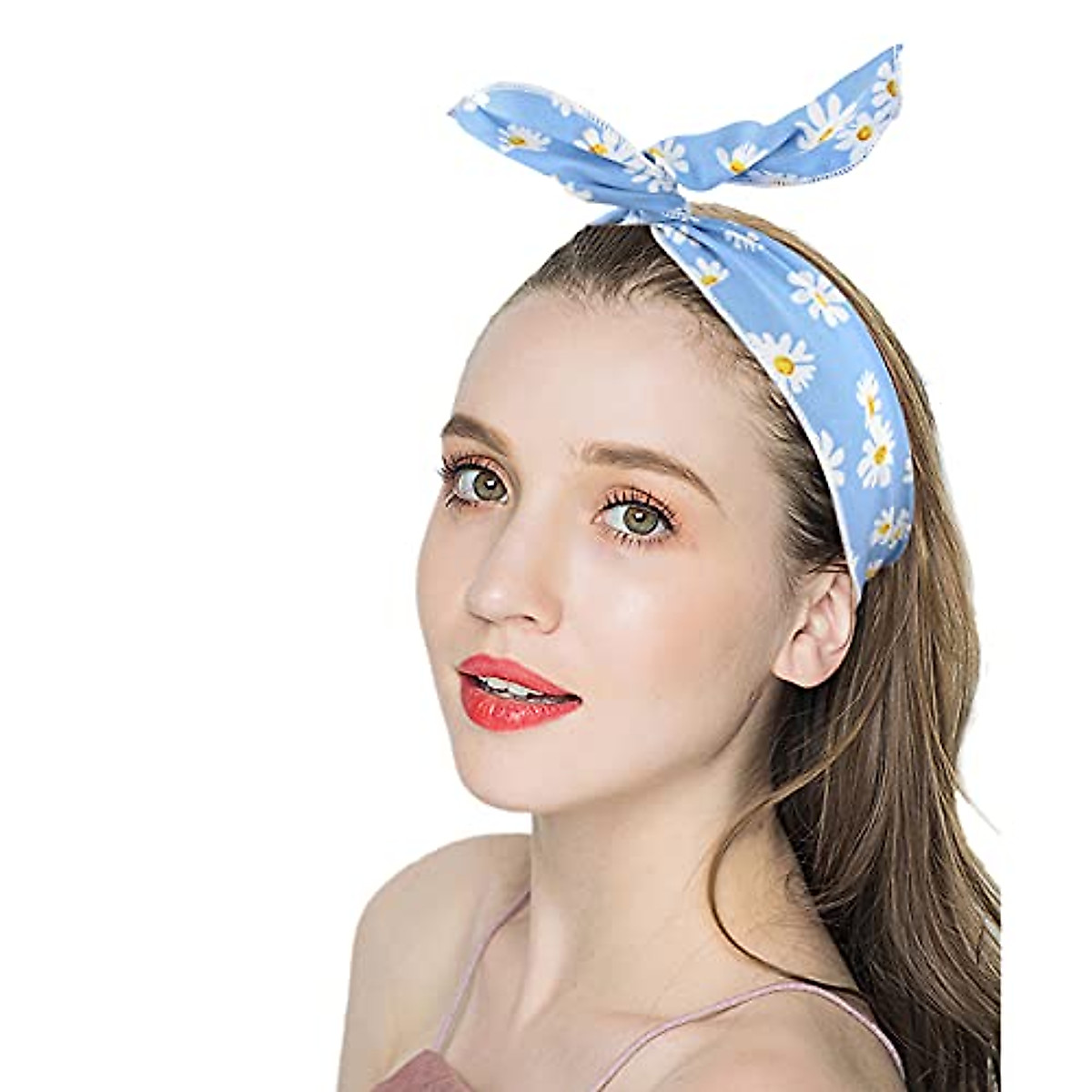 Carede Twist Wire Headbands for Women Retro Paisley Bandana Scarves Flower Leaf Print Head wrap Rabbit ears Bow Hairbands Hair Holder Hair Accessory,Pack of 9