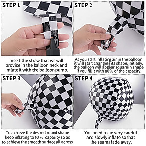 6 Pieces Checkered Balloons, Race Car Balloons 22 Inch Black and White Checkered Balloons 4d Round Sphere Foil Checkered Flag Balloons for Boy Adult Racing Themed Party Decoration Supply