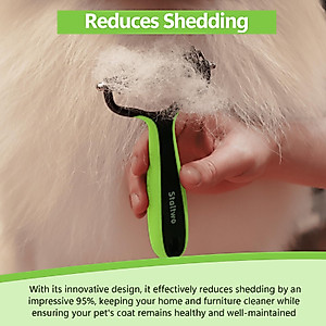 STALTWO Pet Grooming Supplies - 2-in-1 Professional Undercoat Rake and Pet Brush | Shedding Control for Long Haired Dogs and Cats, Deshedding Tool, Furminator for Dogs, Green