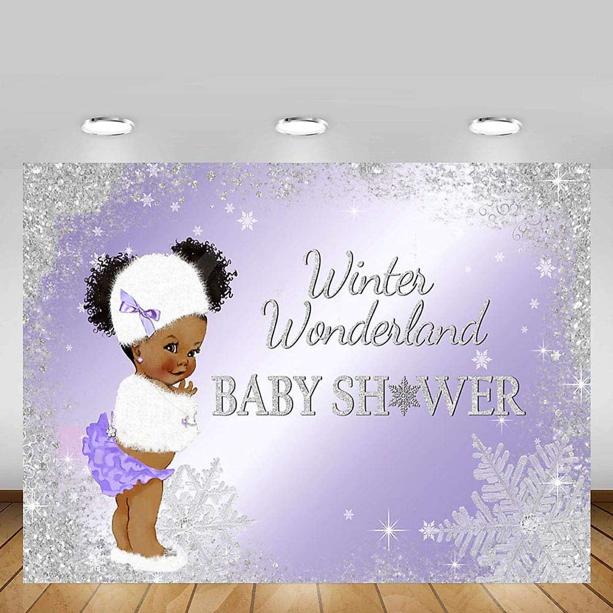 MEHOFOND 7x5ft Purple and Silver Winter Wonderland Girl Baby Shower Photo Background Props Glitter Snowflakes Lavender Backdrops Party Decoration It&#039;s A Girl Photo Banner for Dessert Table Supplies
