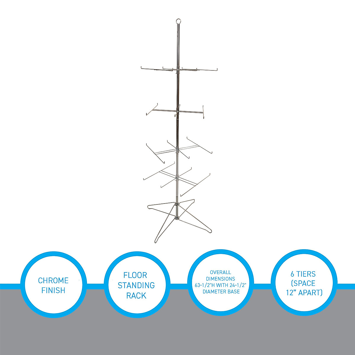 SSWBasics 4-Tier Chrome Wire Spinner Rack (4 tiers - space 12” apart) - Rotating Jewelry Display Organizer - Floor Spinner Rack - Perfect for Food Items and Fashion Accessories