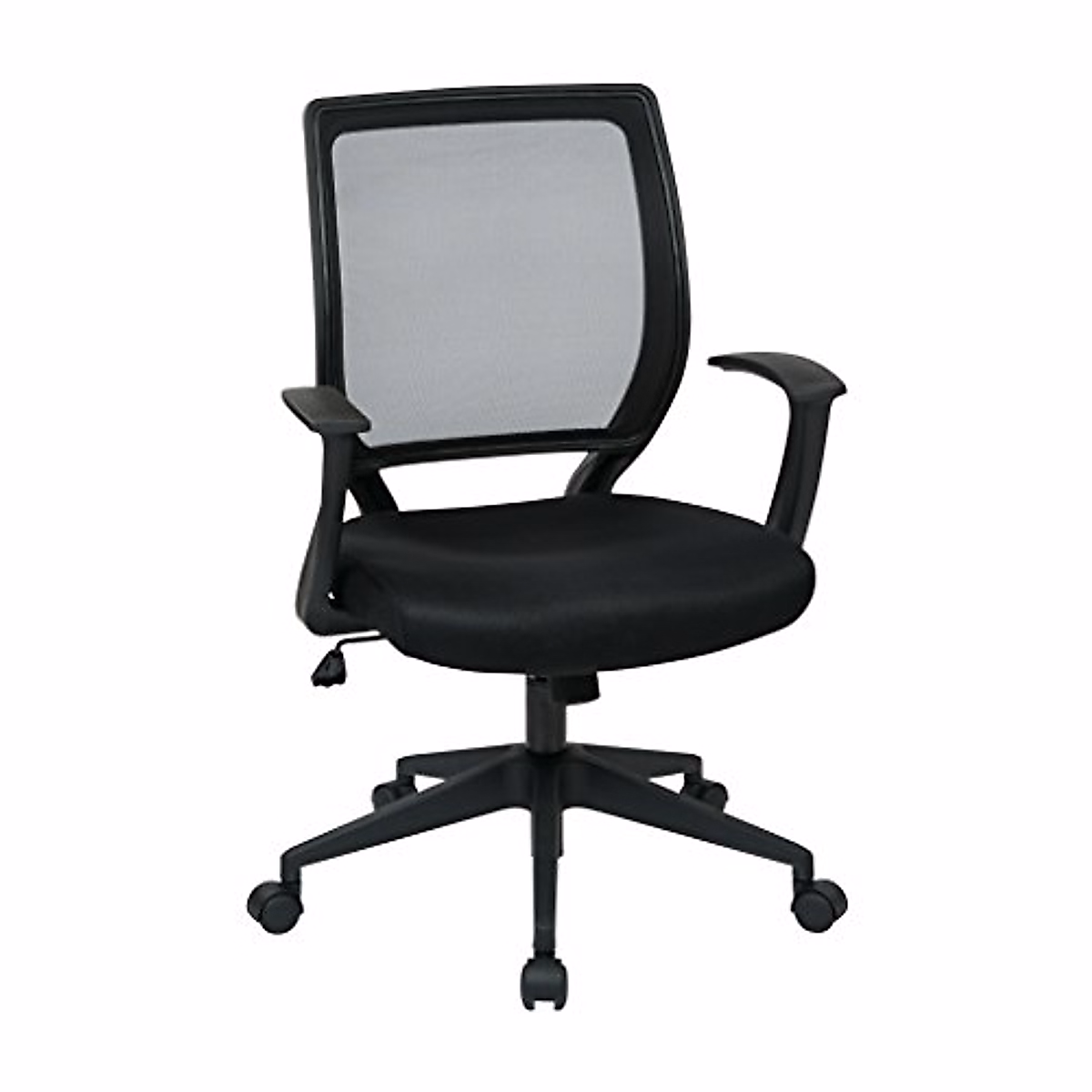 Office Star EM Series Screen Back Office Computer Task Chair with Lumbar Support and Designer T Arms, Black Fabric
