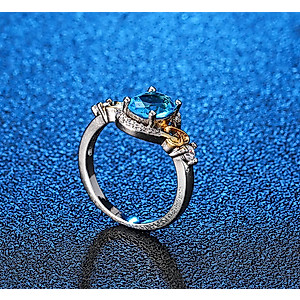 Koguxuix Fashion Jewelry 925 Sterling Silver Dainty Blue Crystal Ring for Women Simple Style Oval Engagement Finger Ring Ladies Fashion Jewelry (7)