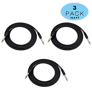 Senor Cable Instrument Cable | Instrument Cable Pack | Cable Instrument | Guitar Instrument Cable (Woven) Guitar Instrument Pack of 3 - Black (10.6 FT, Black, 3)
