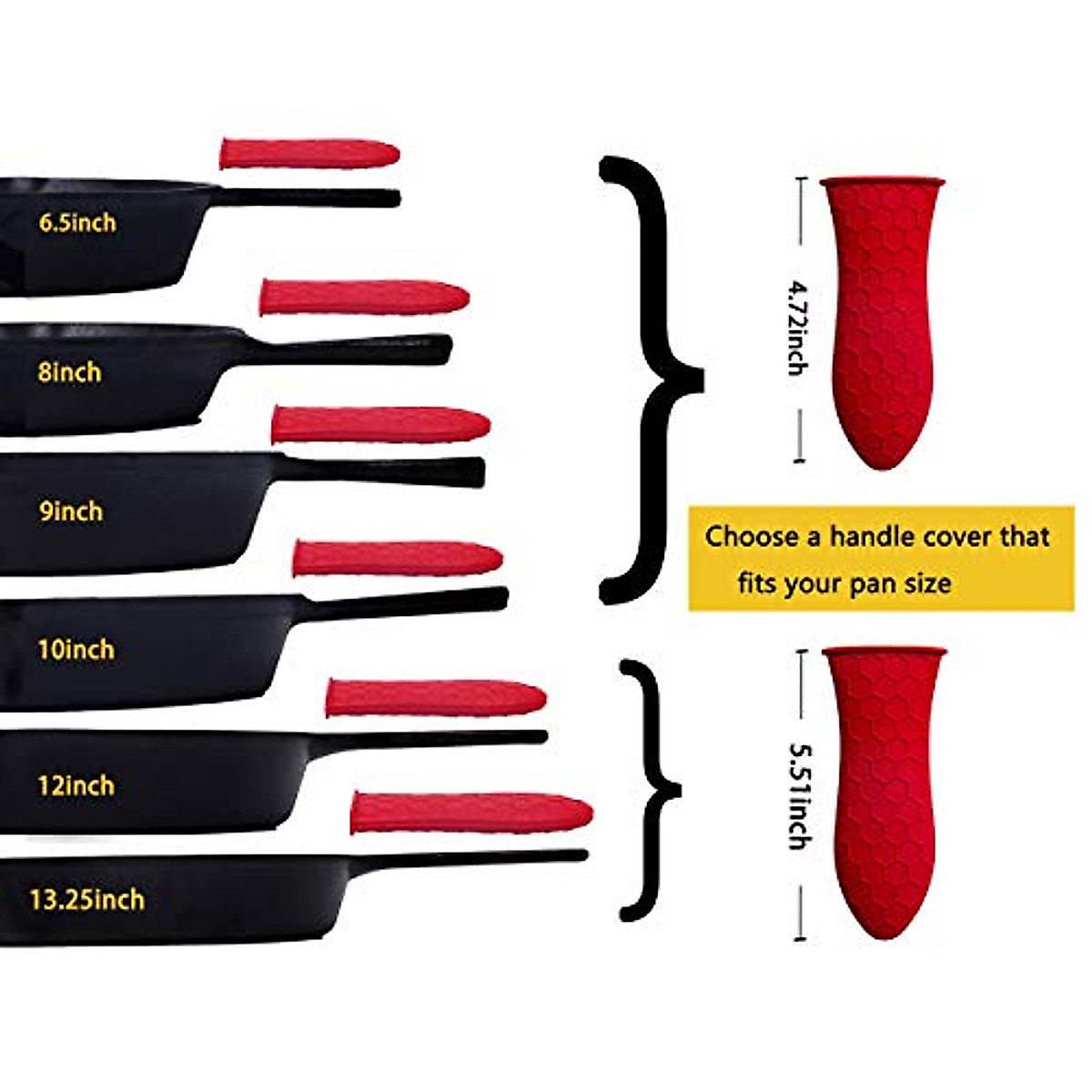 3Pcs Silicone Hot Handle Holder Non Slip Pot Holders Cover，Cast Iron Skillets Handles Covers Heat Resistant Pot Sleeve Grip Cookware Handle for Frying Cast Iron Skillet Metal Pan（Large red）