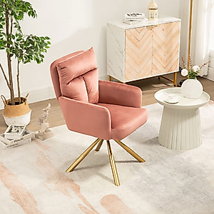 NORDICANA 180° Swivel Velvet Living Room Chair Modern Dining Armchair with Golden Legs Ergonomic Upholstered Accent Chair Single Sofa for Bedroom Reading Home Office, Rose Pink