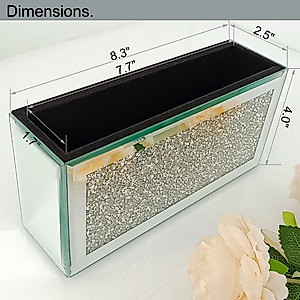 GOTHICO Mirrored Remote Holder, Wall Mounted Crush Diamond Bling Decoration Organizer Storage Box for Remote Phone Pad Wallet Notebook (8.3"×2.5"×4" For 3 or 4 Remote Controls)