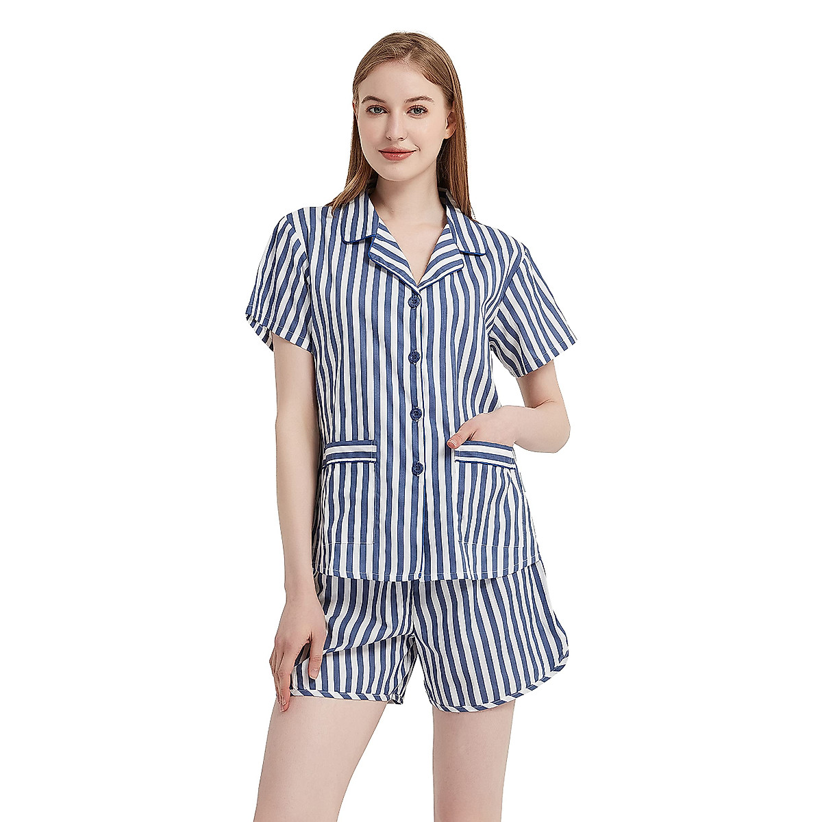 GLOBAL Womens Pajama Set Short Sleeve PJs for Women cotton Pajamas Summer Sleepwear