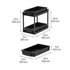 IRIS USA 2-Tier Under Sink Organizer, 2 Pack, Storage with Sliding Drawers - Versatile Solution for Office, Kitchen or Bathroom - Black