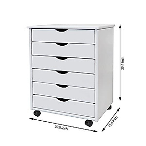 Adeptus Original Roll Cart, Solid Wood, 6 Drawer Extra Wide Drawers Roll Carts, White
