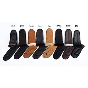 Zavelio Women's Premium Shearling Sheepskin Leather Fur Mittens Black Medium