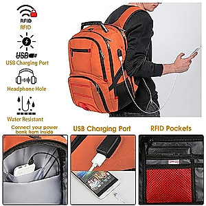 Extra Large 50L Travel Laptop Backpack, Computer bag Backbag with USB Charging Port, TSA Friendly Durable Big RFID Heavy Duty Business Tech Backpack Fits 17 Inch Laptops for Men Women, Orange