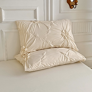 Rvciby Girls Beige Flower Duvet Cover Queen Size,3PCS Soft Microfiber Bedding Set,Boho Textured Geometric Pattern Duvet Cover with Corner Ties&Zipper Closure (90"x90"-1 Duvet Cover,2 Pillow Cases)