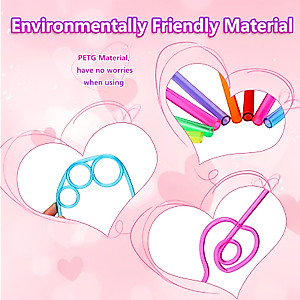 32Pack Valentines Day Cards for Kids, Valentines Greeting Cards(8 Designs)+ Colorful Crazy Loops Reusable Drinking Straws (8 Shapes) for Classroom Gifts Exchange Gift Class Prizes Carnivals Party