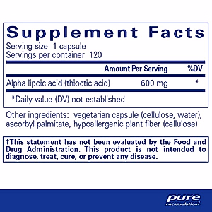 Pure Encapsulations Alpha Lipoic Acid 600 mg | ALA Supplement for Liver Support, Antioxidants, Nerve and Cardiovascular Health, Free Radicals, and Carbohydrate Support* | 120 Capsules