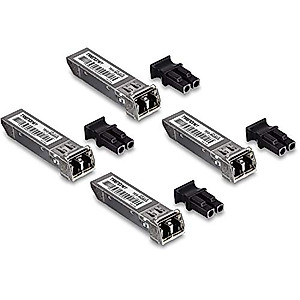 TRENDnet SFP Multi-Mode LC Module 4-Pack, TEG-MGBSX/4, Transmission Up to 550m (1804 Ft), Mini-GBIC, Hot Pluggable, IEEE 802.3z Gigabit Ethernet, Supports Up to 1.25 Gbps, Lifetime Protection
