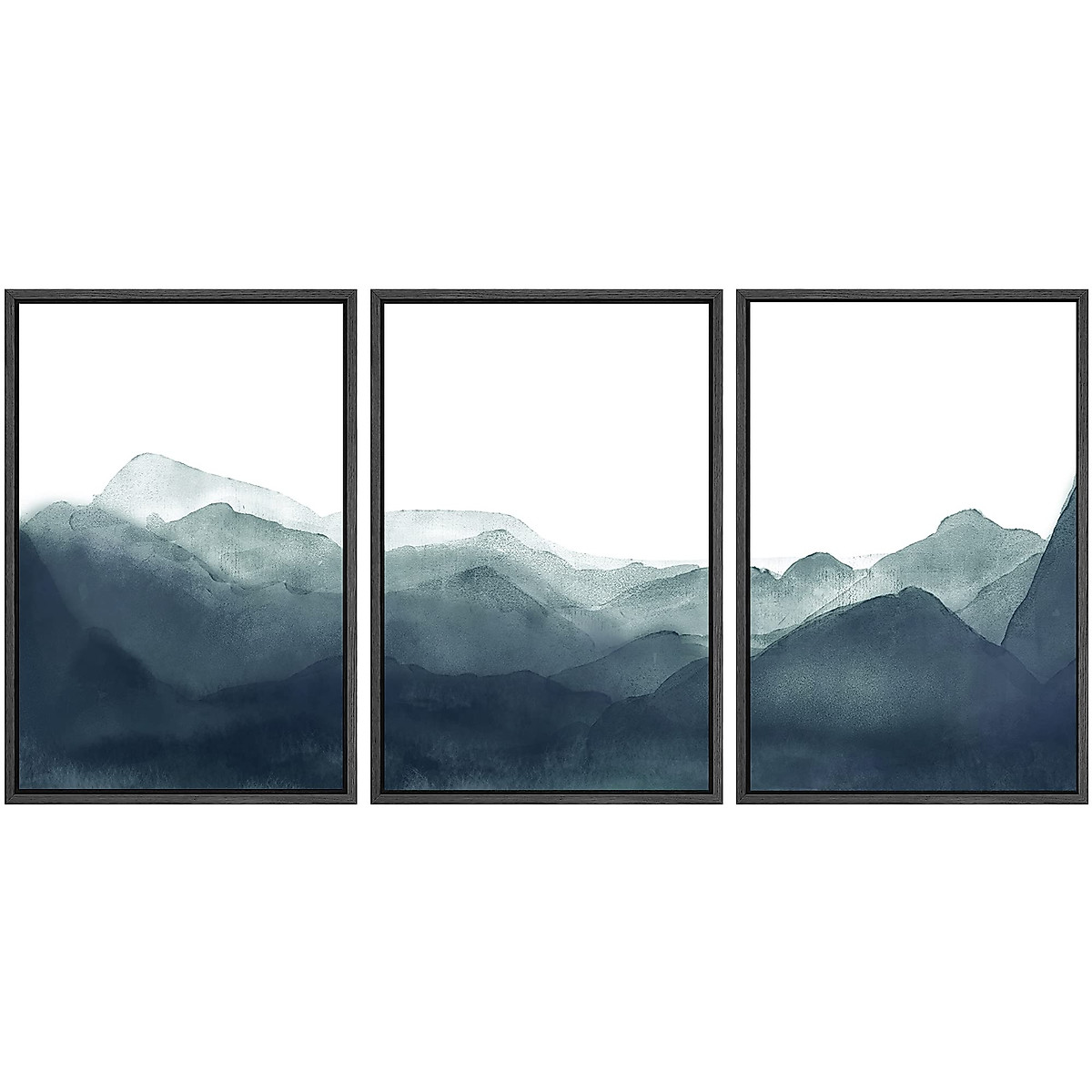 SIGNWIN Framed Canvas Print Wall Art Blue & Green Mountains in Fog Nature Wilderness Illustrations Modern Art Rustic Scenic Relax/Calm Cool for Living Room, Bedroom, Office - 16"x24"x3 Black