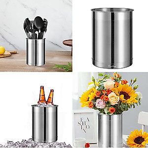 KSENDALO Steel Holder Utensil Crock 6.5inch Tall,Utility Sturdy Heavy Large Utensils Holder Stainless Silverware Holder for Kitchen Home and Office
