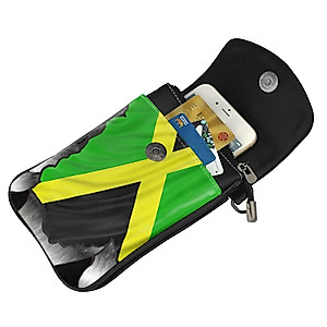 Ripped Torn Metal Jamaica Jamaican Flag Vinyl Crossbody Cell Phone Purse Women PU Crossbody bag Small crossbody wallet purse, Black 49