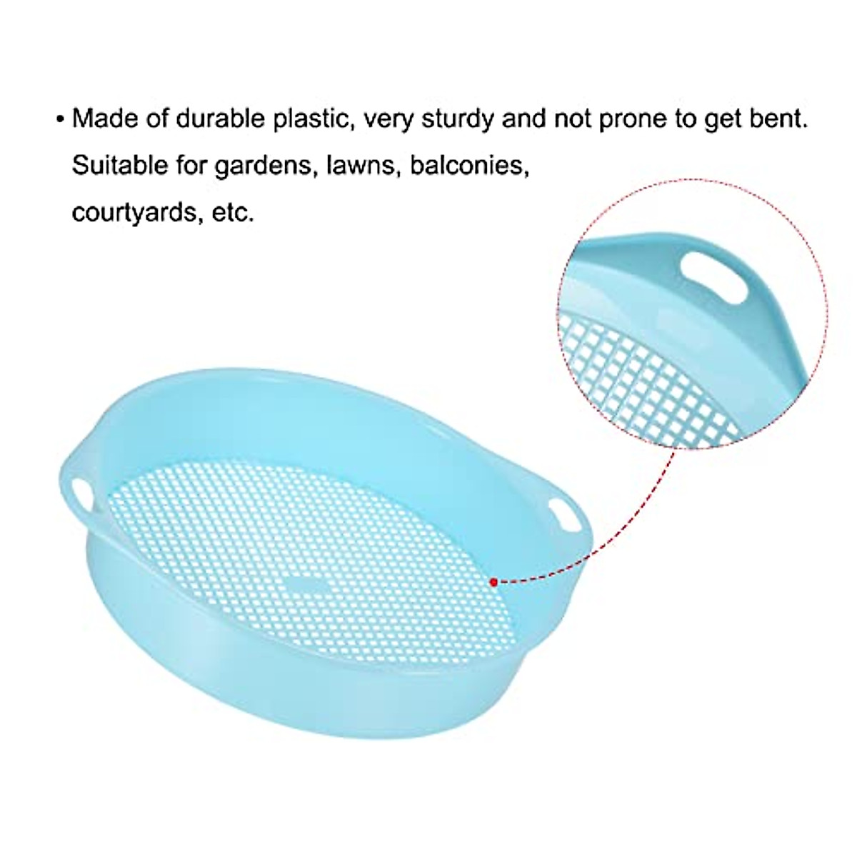MECCANIXITY Garden Sifting Pan, Round Potting Sieve Plastic Mesh Filter Soil Screen Gardening Tool for Garden Yard, Blue