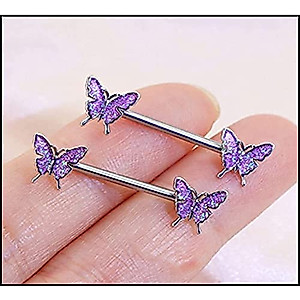 2022 Charm Butterfly Nipple Barbell 14g Colorful Charming Nipple Piercing Animals Jewelry Nipple Ring Bar Body Piercing Jewelry for Women -Style 1