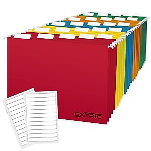 Hanging File Folders - Reinforced 25 Pack Letter Size File Folders Assorted Colors, 1/5 Cut Heavyweight 180 GSM Hanging Folders - File Folders for Filing Cabinet