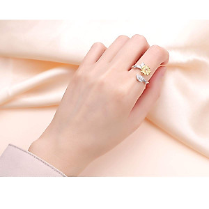 DAOCHONG Sterling Silver You are My Sunshine Sunflower CZ Heart Ring Adjustable Size 5-9 (7)