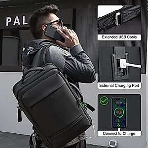 FENRUIEN Expandable Travel Backpack Airline Approved, 17.3”Large 40L Business Laptop Backpack for Men with USB Port, Working Daily Traveling Suitcase