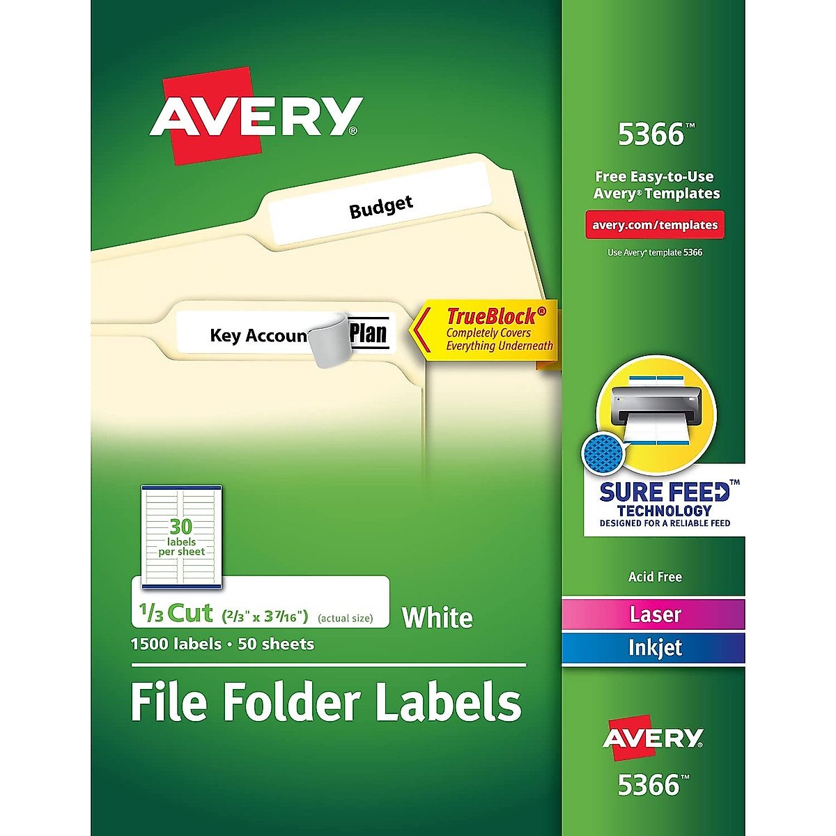 AVERY AVE5366 - Permanent Self-Adhesive Laser/Inkjet File Folder Labels