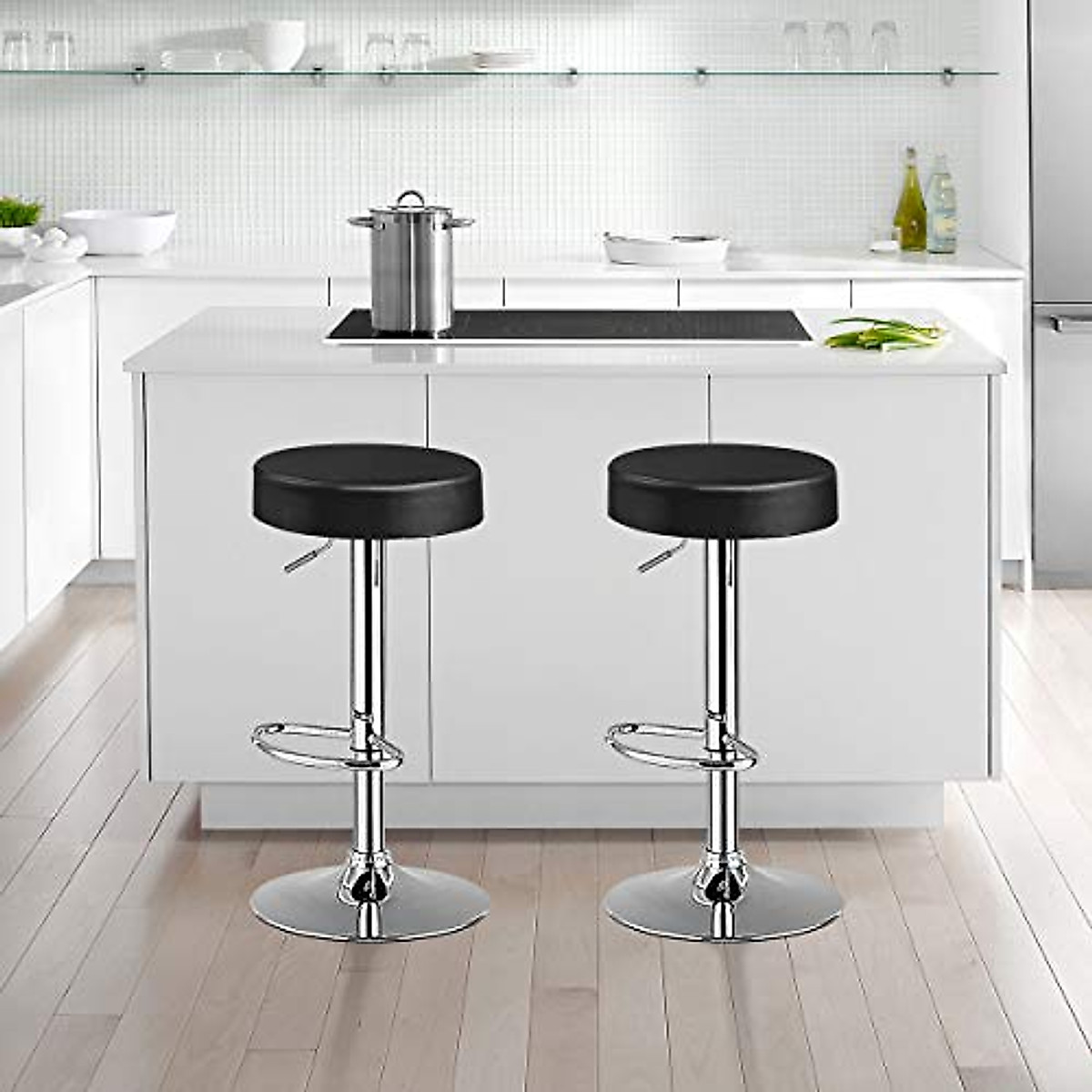 COSTWAY Bar Stools Set of 4, Modern Swivel Backless Round Barstool, PU Leather Armless bar Chair with Height Adjustable, Chrome Footrest, Sturdy Metal Frame for Kitchen Bistro Pub (4 pcs, Black)