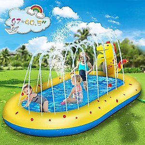 LQTTEK Inflatable Sprinkler Pool for Kids, Cute Dinosaur Kiddie Pool, 3-in-1 Backyard Splash Pad Swimming Outdoor Water Toys for Toddlers