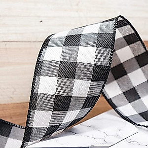 CT CRAFT LLC Plaid Cambridge Gingham Buffalo Wired Ribbon, 2.5" x 50 Yards x 1 Roll - Black with White, for Christmas, Home Decor, Gift Wrapping, Tree Topper Bow, Wreath, DIY Crafts