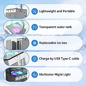 2023 New SXhyf Portable Air Conditioner, Evaporative Air Cooler Pro 3 in 1, Rechargeable Portable AC with 3 Wind Speed & Night Light, Portable Air Cooler, Desk Fan for Home Room Desktop Camping