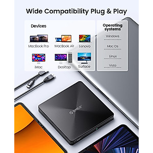 ORICO External CD DVD Drive for Laptop PC with USB Ports and TF/SD Card Slots Portable DVD Disc Drive Support M-DISC Compatible Windows Linux OS Mac System