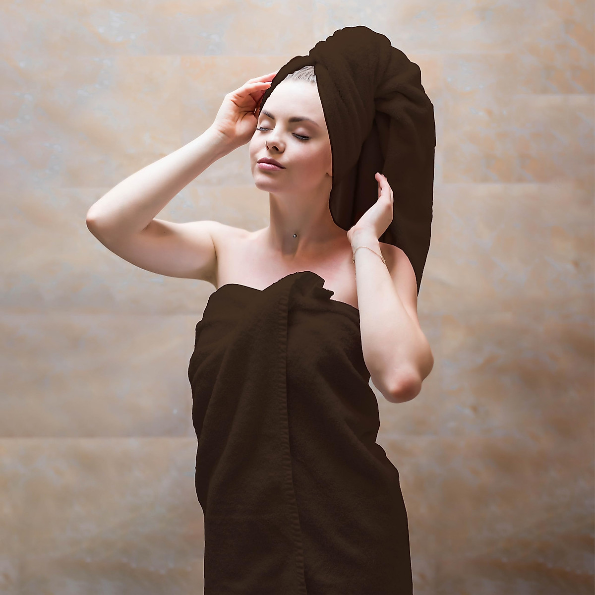 Ocean Towel Set for Bathroom 100% Luxury Cotton Bath Towels Set of 8 (2 Bath Towel and 2 Hand Towel Set & 4 Wash Cloth) Chocolate Brown Soft Towels Bathroom Set 600 GSM Double Stitched for Durability