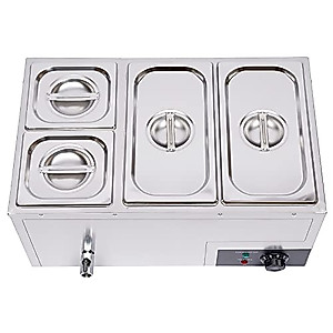 Electric Commercial Food Soup Warmer 4 Pans Canteen Buffet Steam Heater Stainless Steel with Temperature Control, Buffet Food Warmer for Catering and Restaurants Use