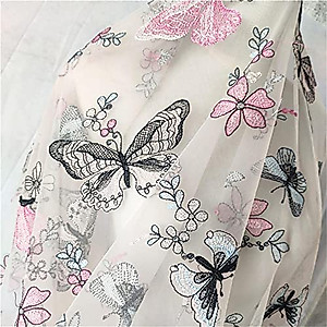 51" Width Colorful 3D Vivid Butterfly Lace Fabric Exquisite Flower Embroidery Soft Tulle Lace Fabric for Wedding Bridal Lace Dress Party Dress Home Decor (3 Yard, Pink)