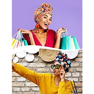 SATINIOR 8 Pieces Turbans African Pattern Knot Headwrap Bohemian Print Pre Tied Flower Knot Bonnet Hat for Women Girls (Vivid Style), One Size Multicoloured