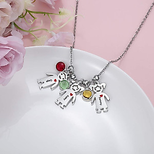 Personalized Children Charms Mothers Necklace with Simulated Birthstones Engraved Boy and Girl Charm Jewelry Infinity Mom Necklace for Women Mother Day (Mothers Necklace with Birthstones, 3 names)