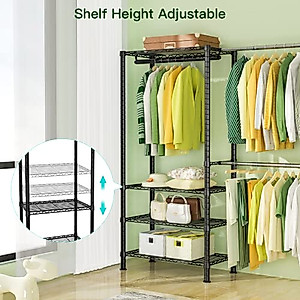 Ulif E1 Heavy Duty Closet Garment Rack, 6 Tiers Adjustable Metal Freestanding Expandable Clothing Storage with 4 Hanger Rods, Easy to Assemble Wardrobe, 70.8” H x (70.8” - 86.6”) L x 14” D, Black