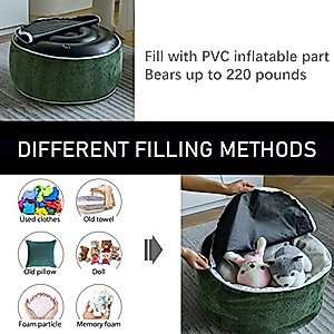 weruisi Stuffed Pouf Ottoman, 21x10 Inches Chenille Ottoman with Inflatable PVC Liner, Foot Rest with Portable Handle, Round Floor Pillow for Living Room, Bedroom, Kids Room (Green)