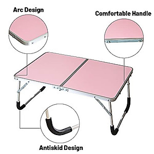 Jucaifu Foldable Laptop Table, Bed Desk, Breakfast Serving Bed Tray, Portable Mini Picnic Table & Ultra Lightweight, Folds in Half with Inner Storage Space (Pink)