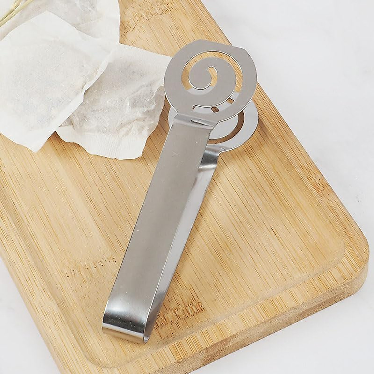 Ousyaah 4 Piece Tea Bag Squeezer, Stainless Steel Round Tea Bag Squeezer Tongs, Tea Filter Coffee Bag Clamp Tea Strainer Grip Holder Lemon Slice Clip, Mini Ice Tongs Sugar Tongs Tea Bag Spoon