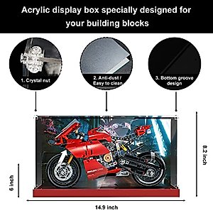 Vaodest Acrylic Display Case for Lego 42107 Ducati Panigale V4 R Set,3MM HD Dustproof Transparent Display Box for Lego 42107 Model(Box Only, Not Lego Building Set)