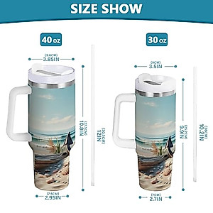 Burbuja Nautical Anchor Beach 40oz Insulated Tumblers with Handle and Straw Lid, Double Wall Stainless Steel Travel Mug Leak-Proof, BPA Free, Gift for Mom Dad