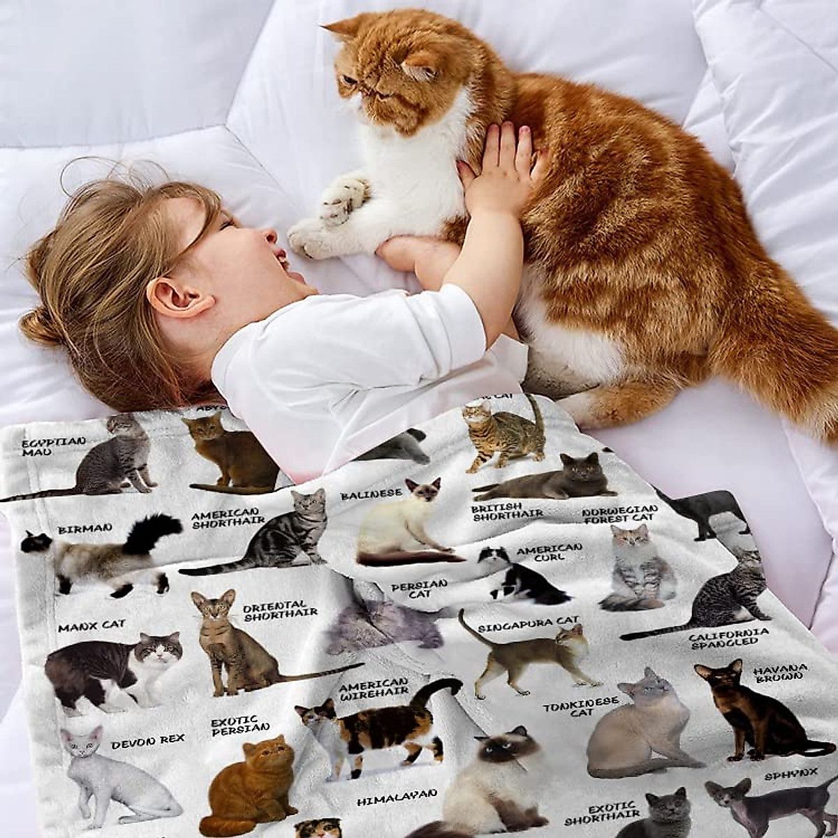 Cute Cat Blanket for Boys Girls, Ultra Soft Kids Cat Throw Blanket for Cat Lovers, Lightweight Cozy Cat Gifts Blanket for Christmas Thanksgiving Bed Couch Sofa 40x50in