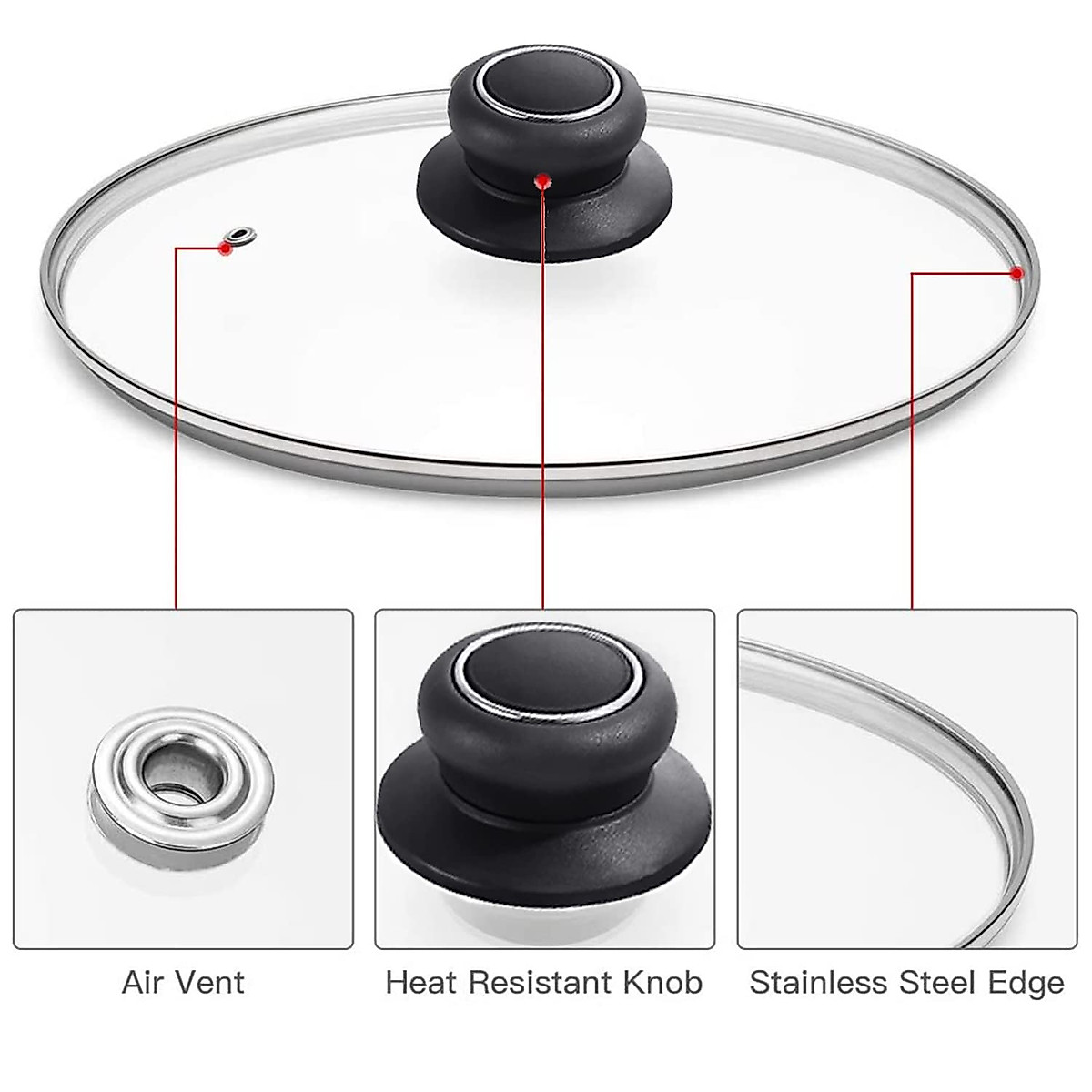 8 Inch Glass Lid for Frying Pan, Fry Pan, Skillet, Pan Lid Fits Lodge 8 Inch Cast Iron Skillets 8"/20cm, Clear